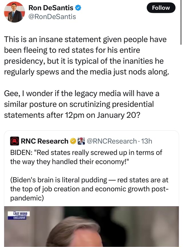 Ron DeSantis @ Follow This is an insane statement given people have ...