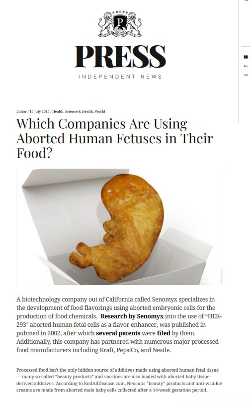 PRESS INDEPENDENT NEWS Which Companies Are Using Aborted Human Fetuses ...