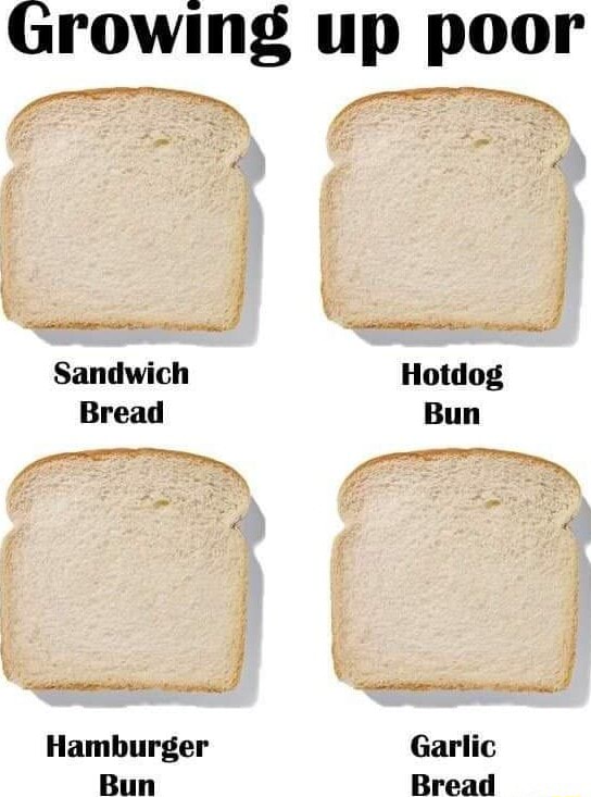 Growing up poor Sandwich Hotdog Bread Bun Hamburger Garlic Bun Bread ...