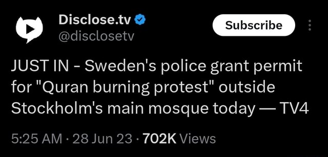 Disclose.tv Subserib @disclosetv JUST IN - Sweden's police grant permit ...