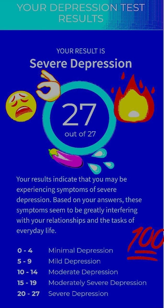 UR ON TEST SJ YOUR RESULT IS Severe Depression we Your results indicate ...