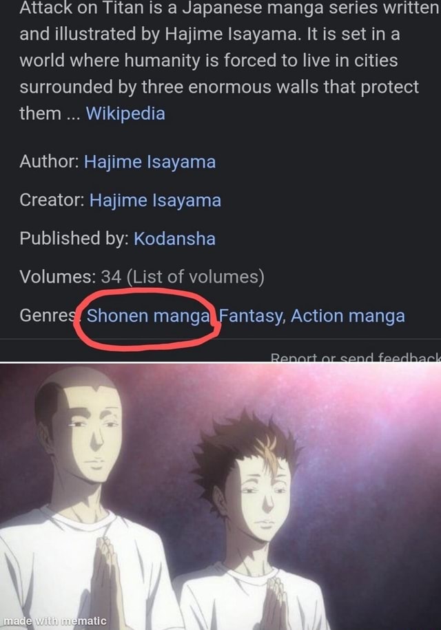 Attack on Titan is a Japanese manga series written and illustrated by ...