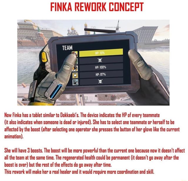 FINKA REWORK CONCEPT Now Finka has a tablet similar to Dokkaebi's. The ...