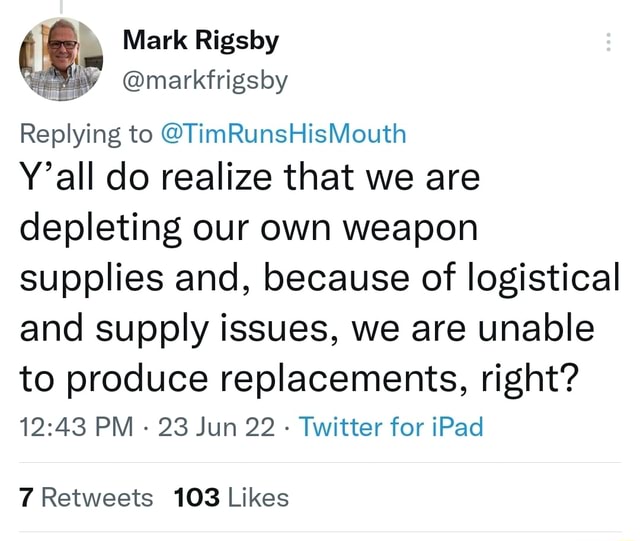 Mark Rigsby Replying to @TimRunsHisMouth Y'all do realize that we are ...