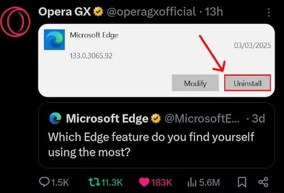 Opera GX @operagxofficial - Microsoft Edg; \ Modify @ Microsoft Edge ...