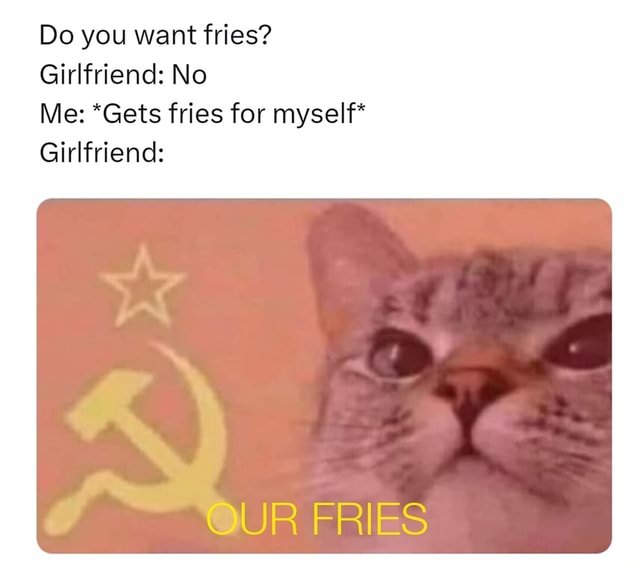 Do you want fries? Girlfriend: No Me: *Gets fries for myself ...
