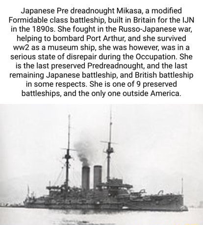 Japanese Pre dreadnought Mikasa, a modified Formidable class battleship ...