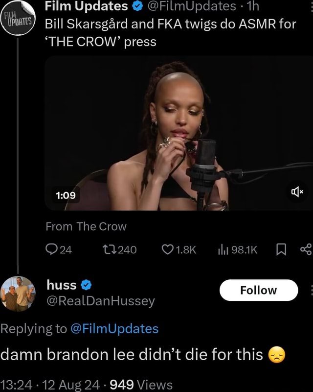 Film Updates @ @FilmUpdates th Bill Skarsgard and FKA twigs do ASMR for ...