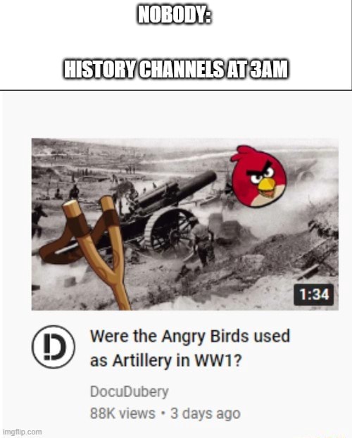 NOBODY: HISTORY CHANNELS AT Were the Angry Birds used as Artillery in ...