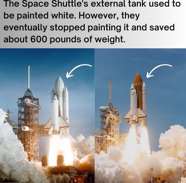 The Space shuttles external tank used to be painted white. However, they eventually stopped ...
