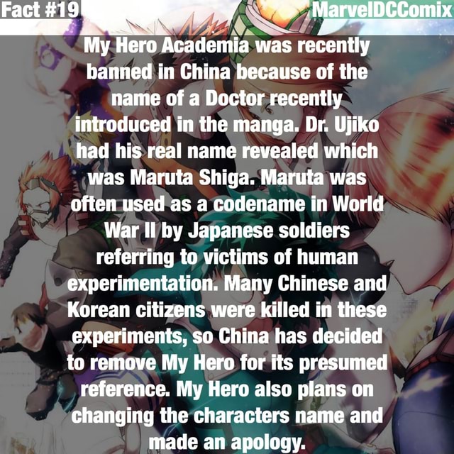 My Hero was A banned in China because of the name of a Doctor recently ...