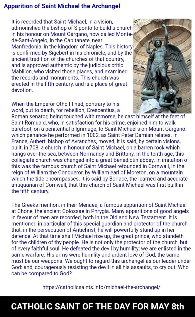 Apparition of Saint Michael the Archangel It is recorded that Saint ...