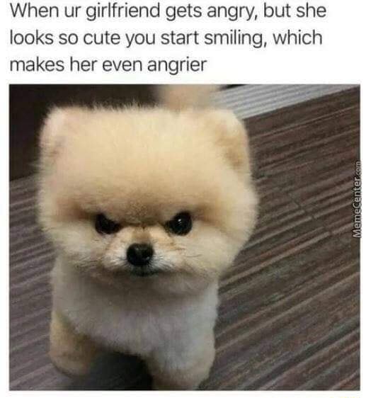 When ur girlfriend gets angry, but she looks so cute you start smiling ...