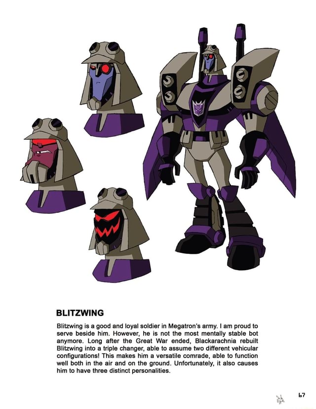 BLITZWING Blitzwing is a good and loyal soldier in Megaton's army. I am ...