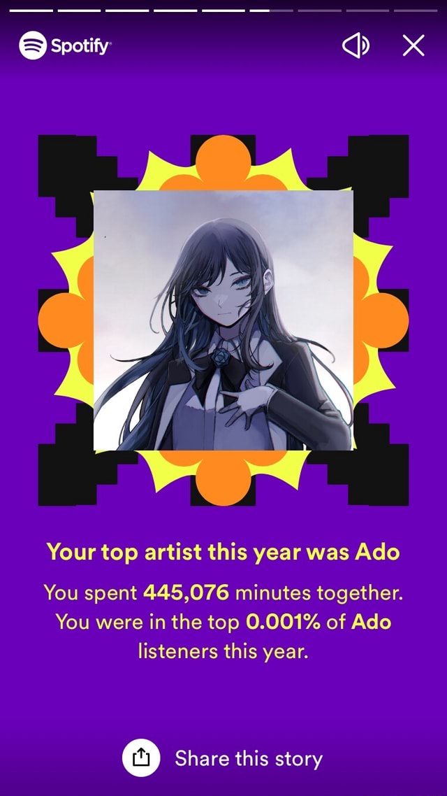 Spotify Your top artist this year was Ado You spent 445,076 minutes ...