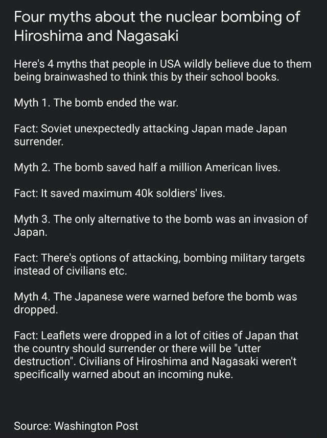 Four myths about the nuclear bombing of Hiroshima and Nagasaki Here's 4 ...