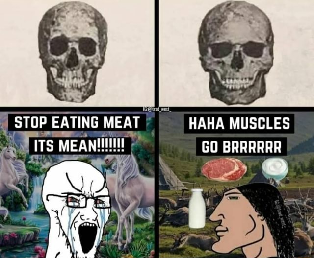 STOP EATING MEAT HAHA MUSCLES GO BRRRARR - iFunny