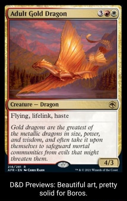 Adult Gold Dragon Flying, lifelink, haste Gold ld dragons are the greate of the metallic dragons ...