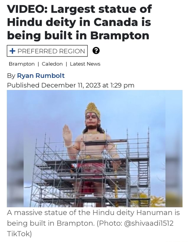 VIDEO: Largest statue of Hindu deity in Canada is being built in ...