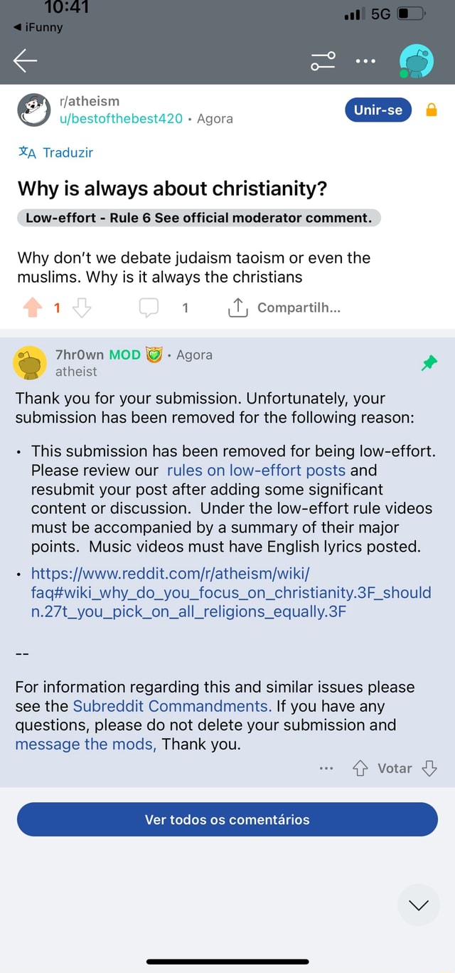 Agora catheism XA Traduzir Why is always about christianity? Low-effort ...