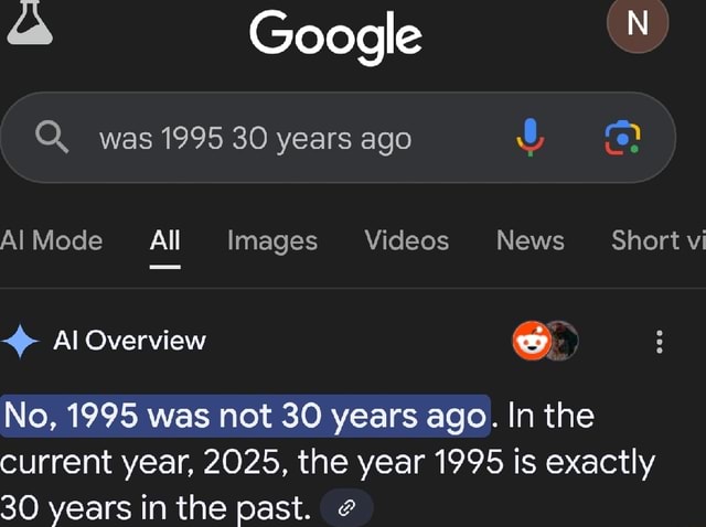 Google Q. was 1995 30 years ago AlMode All Images Videos News Short vi ...