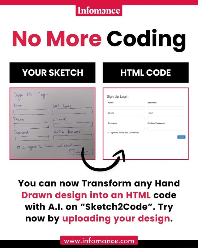 No More Coding YOUR SKETCH HTML CODE Sign Up Login Name You can now ...