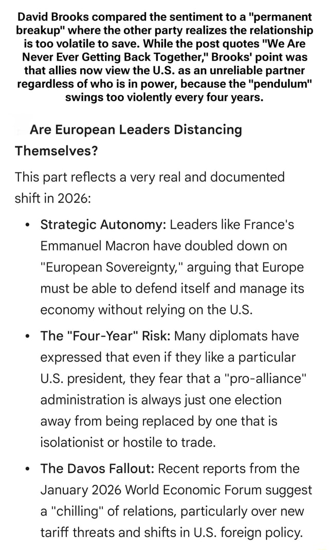 David Brooks compared the sentiment to a "permanent breakup" where the ...