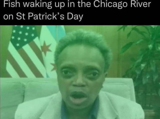 Fish waking up in the Chicago River on St Patrick's Day - iFunny