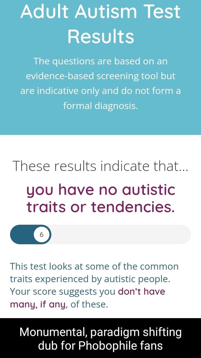 Adult Autism Test Results The questions are based on an evidence hased ...