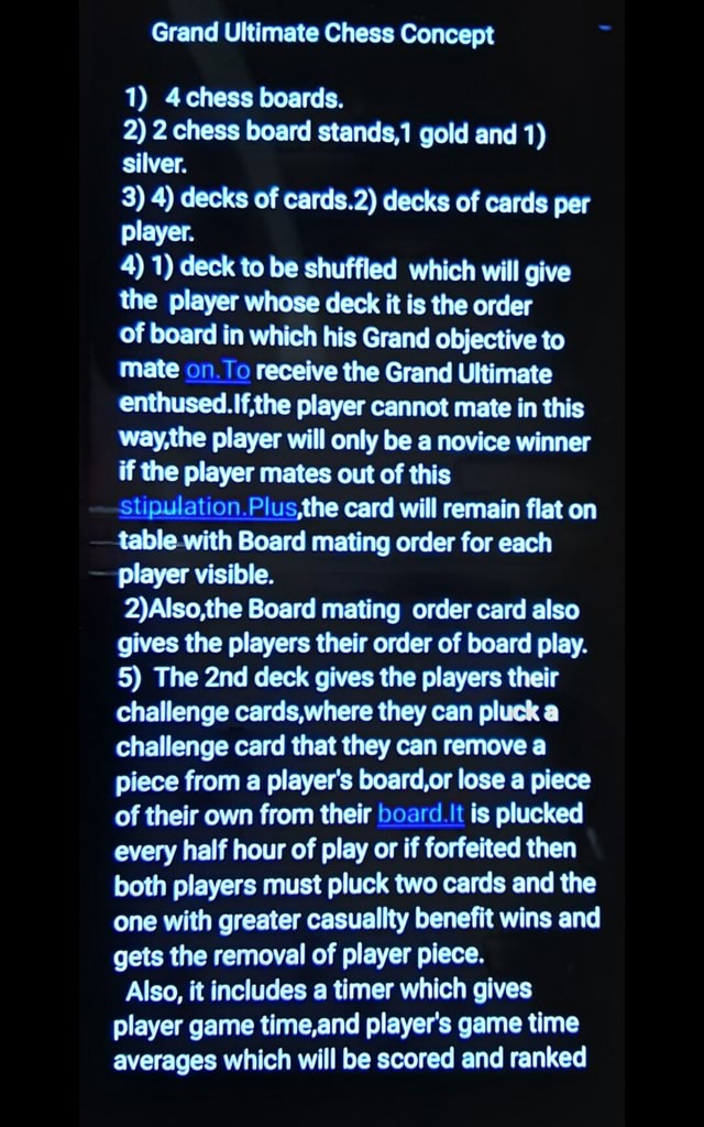 Grand Ultimate Chess Concept 1) chess boards. 2) 2 chess board stands ...