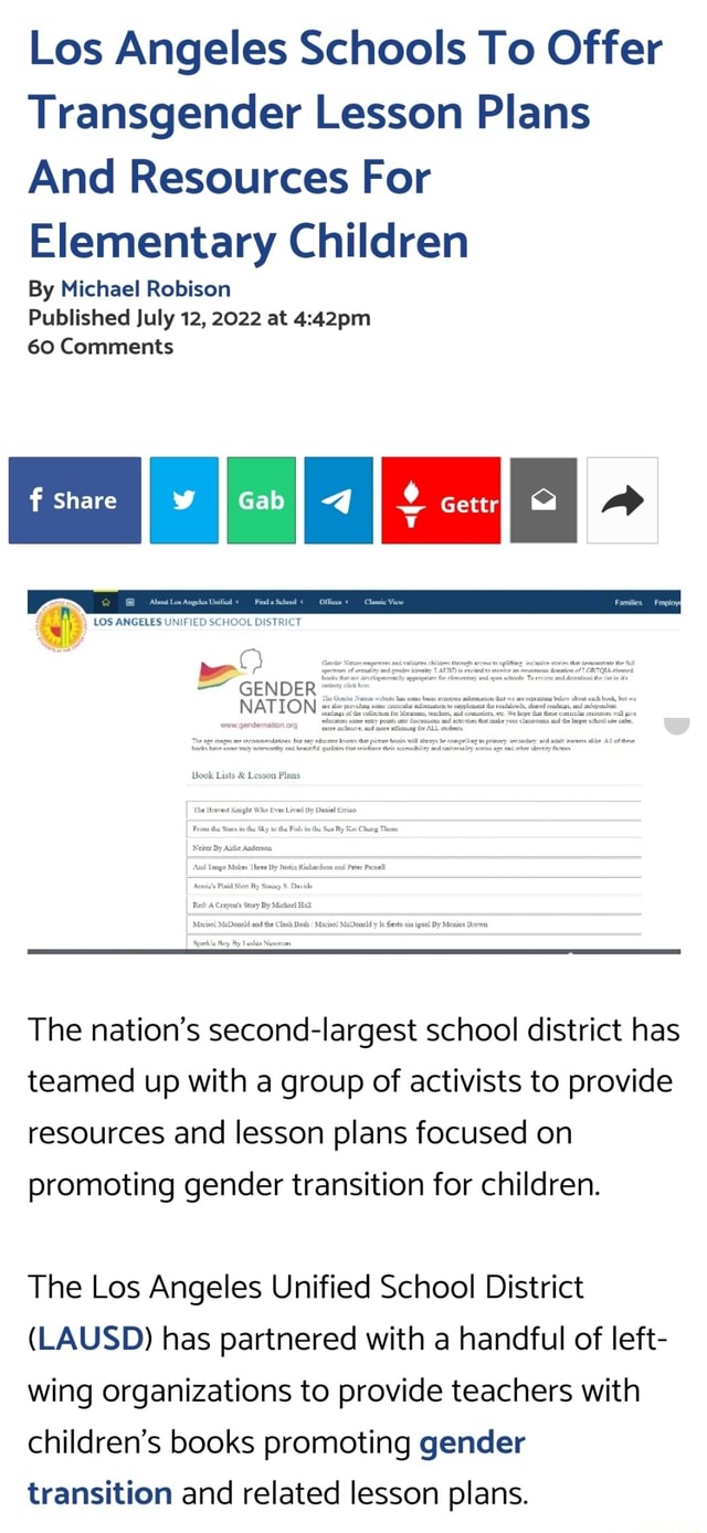 Los Angeles Schools To Offer Transgender Lesson Plans And Resources For ...
