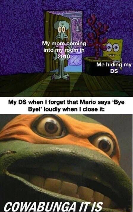 My DS when Horget that Mario says ‘Bye Bye!’ loudly when I close it ...