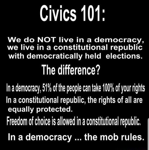 Civics 101: We do NOT live in a democracy, we live in a constitutional ...