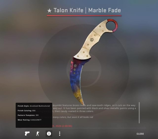 * Talon Knife I Marble Fade tarambit features brass rivets and saw ...