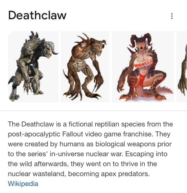 Deathclaw The Deathclaw is a fictional reptilian species from the post ...