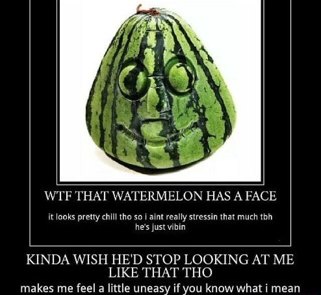 WTF THAT WATERMELON HAS A FACE it looks pretty chill tho so aint really ...