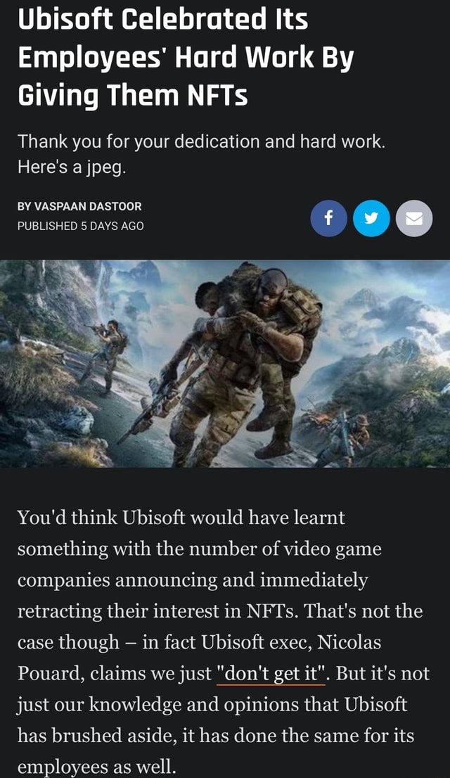 Ubisoft Celebrated Its Employees' Hard Work By Giving Them NETs Thank ...