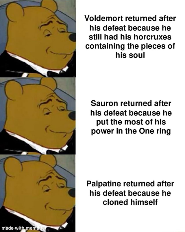 Voldemort returned after his defeat because he still had his horcruxes ...