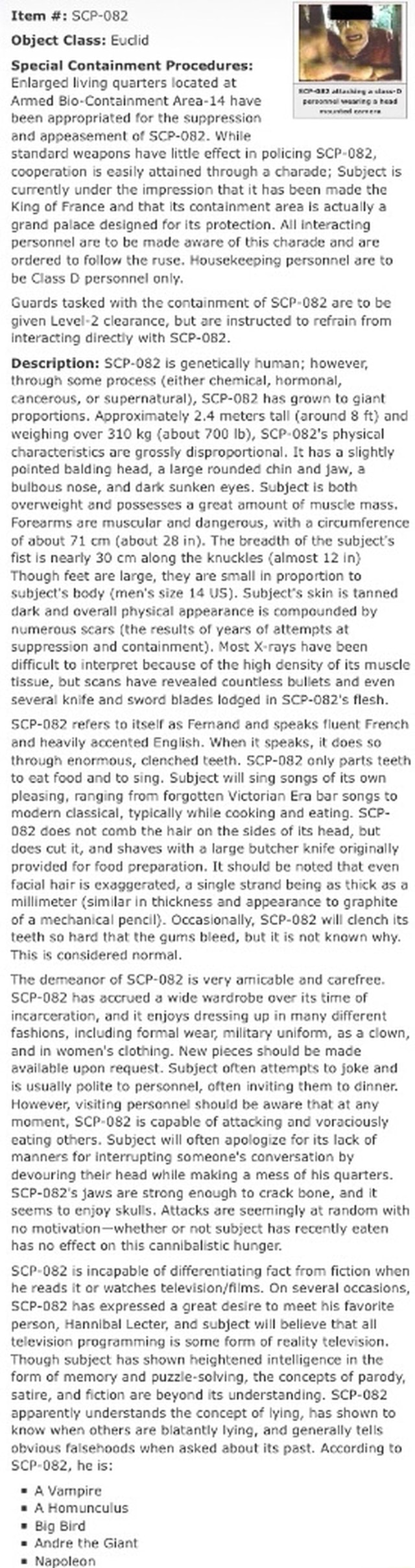 Object Class: Eudid Special Containment Procedures: Enlarged living ...