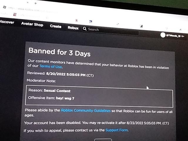 Banned For Days Mon Reviewed Pm Ct Moderator Note Reason Sexual 