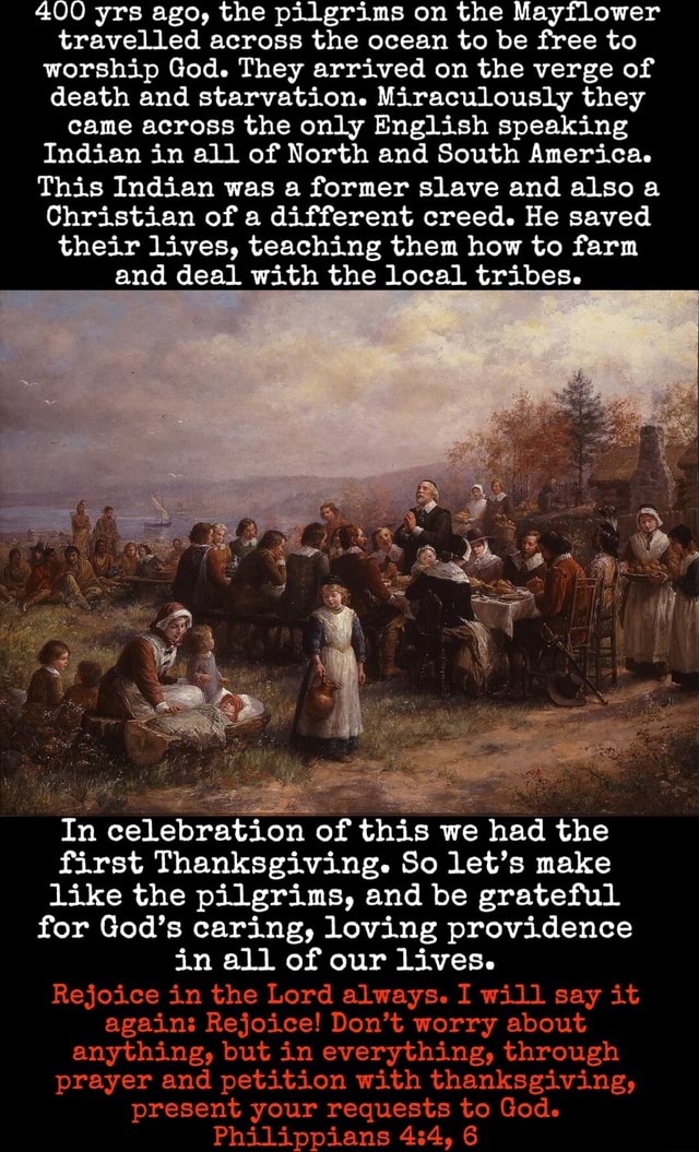 400 yrs ago, the pilgrims on the Mayflower travelled across the ocean ...