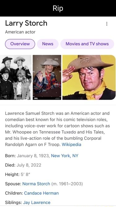 Larry Storch American actor Rip (Overview News Movies and TV shows ...