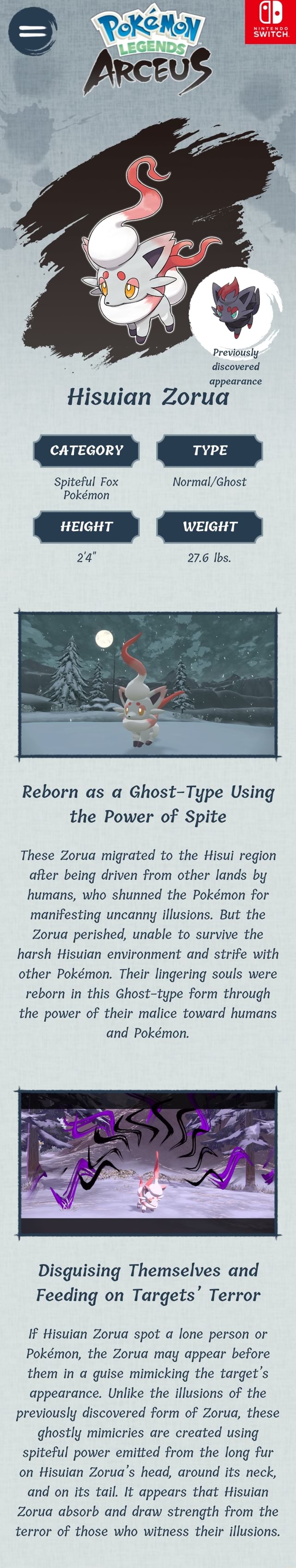 Previously discovered appearance Hisuian Zorua CATEGORY TYPE Spiteful ...