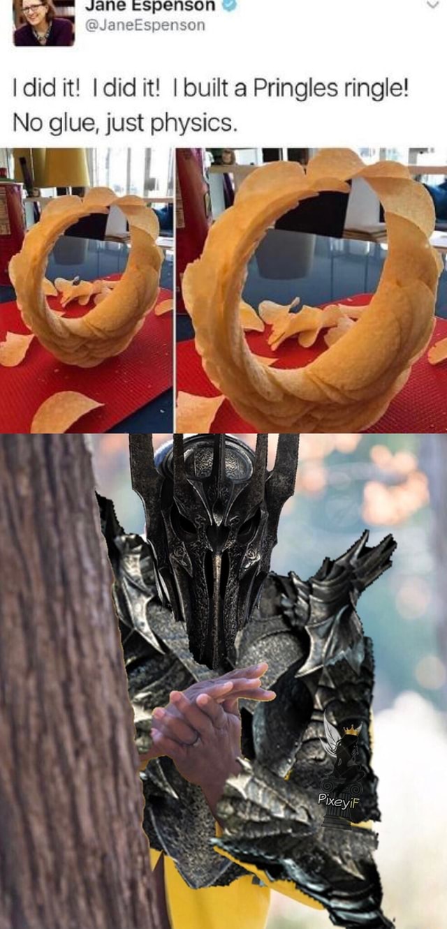 Les @JaneEspenson I did it! I did it! I built a Pringles ringle! No ...