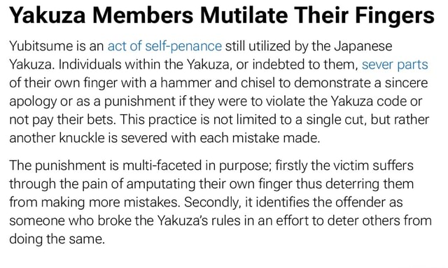 Yakuza Members Mutilate Their Fingers Yubitsume is an act of self ...