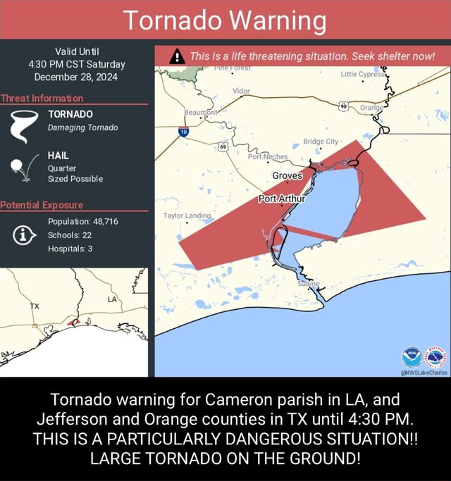Tornado Warning Valid Until PM CST Saturday December 28, 2024 Threat ...