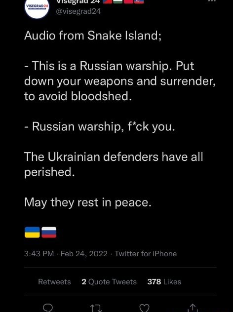 Audio from Snake Island; - This is a Russian warship. Put down your ...