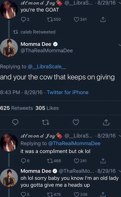 You're the GOAT 11550 mond Joy% @ _Libra' caleb Retweeted Momma Dee ...