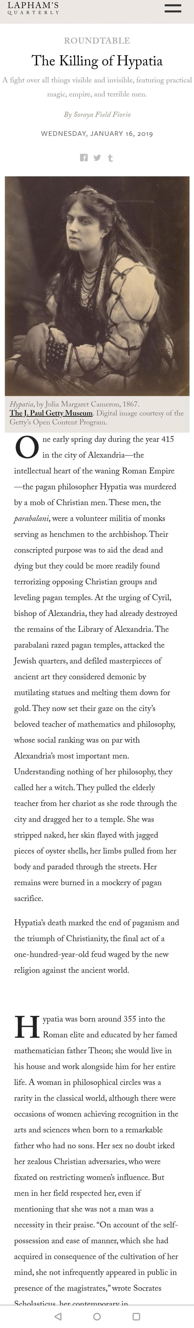 LAPHAM'S QUARTERLY The Killing of Hypatia A fight over all things ...