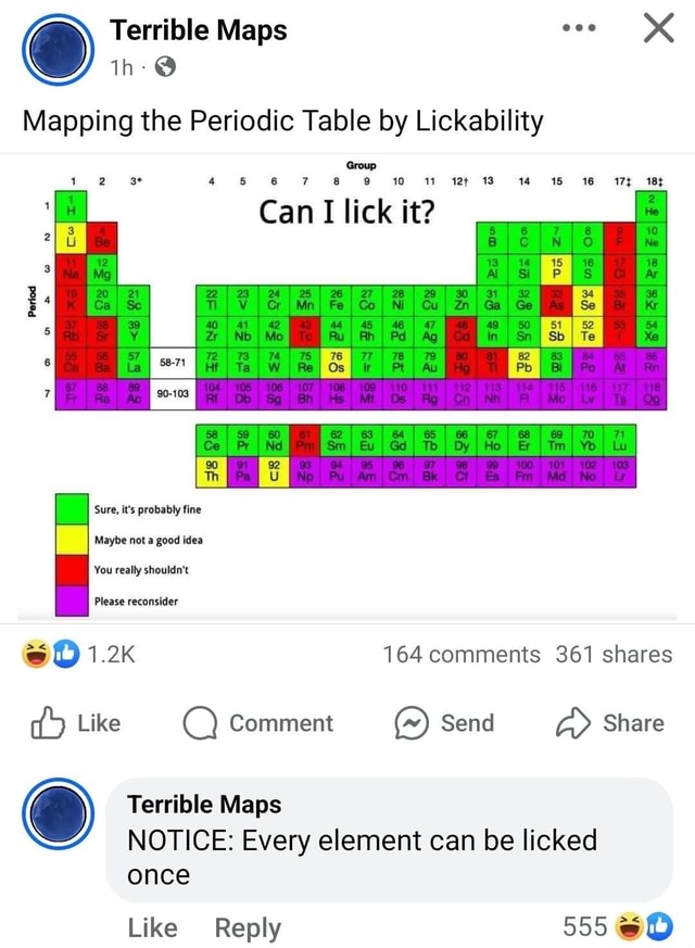 @ Terrible Maps OK Mapping the Periodic Table by Lickability 1 2 3 4 5 al Group 7 10 14 14 15 16 ...